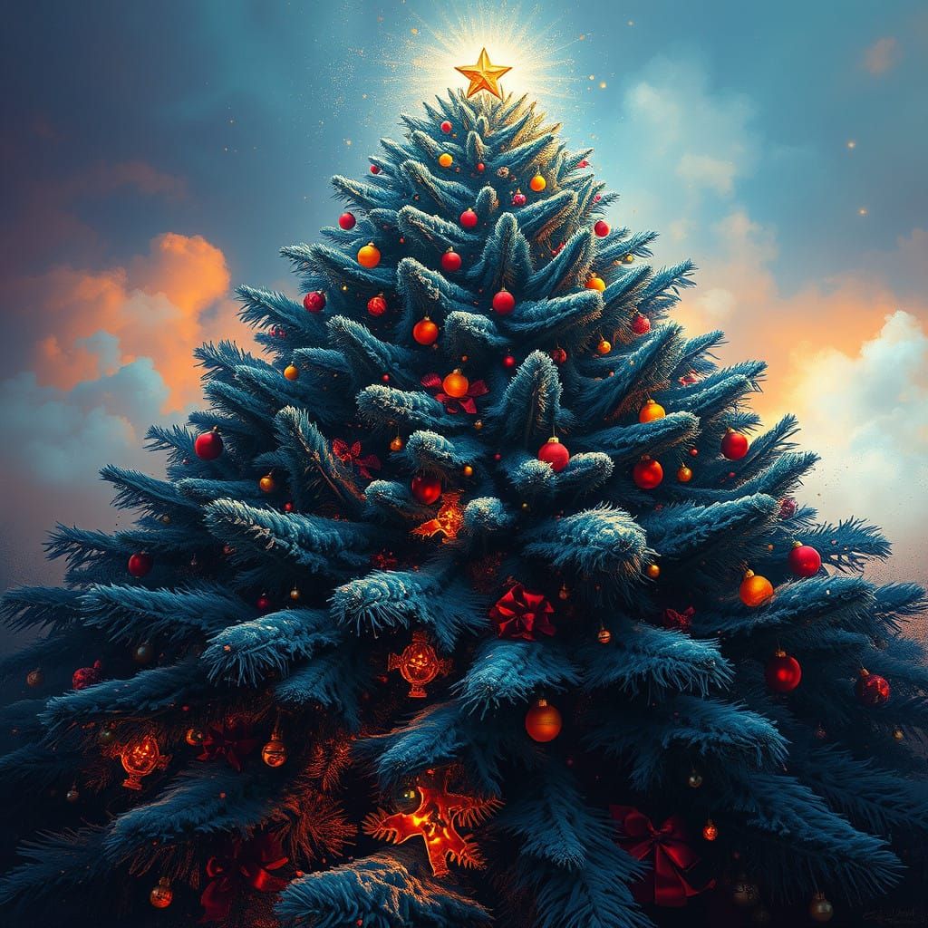 Vibrant Christmas Tree in Hyperrealistic Detail - AI Art