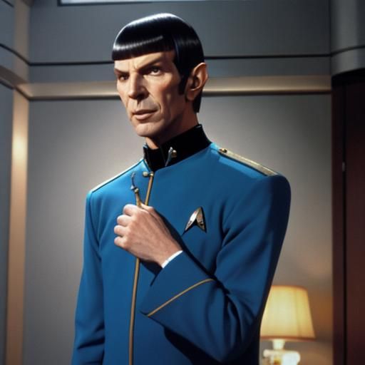 Leonard Nimoy as Spock in blue Star Trek costume - AI Generated Artwork ...