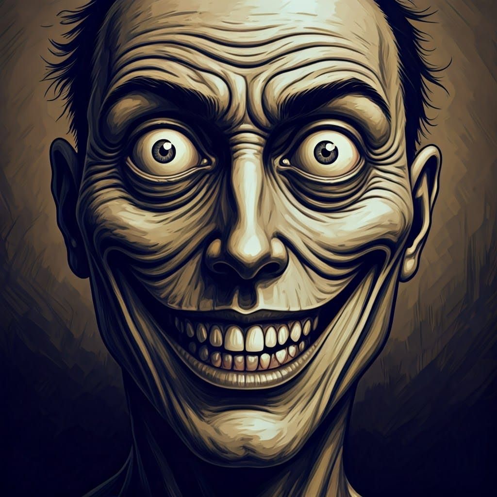 Disturbing Ink Pen Portrait with Twisted Smile and... - AI Art