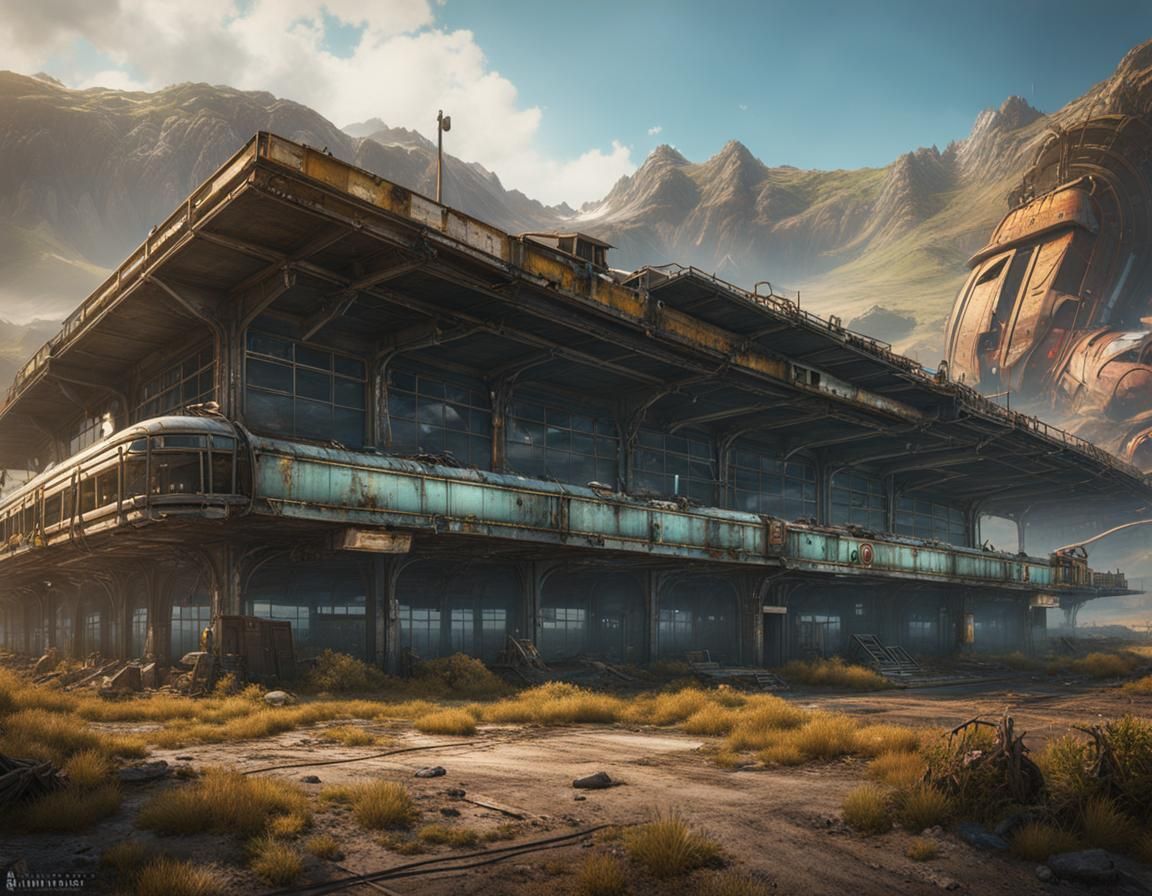 overgrowned abandoned postapocalyptic airport, masterpiece, detailed ...
