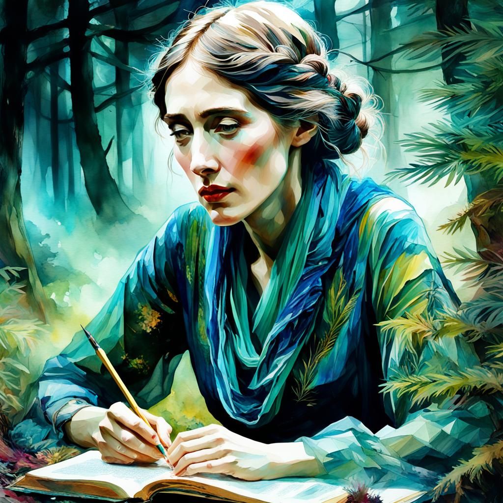 A portrait of Virginia Woolf writing - AI Generated Artwork - NightCafe ...