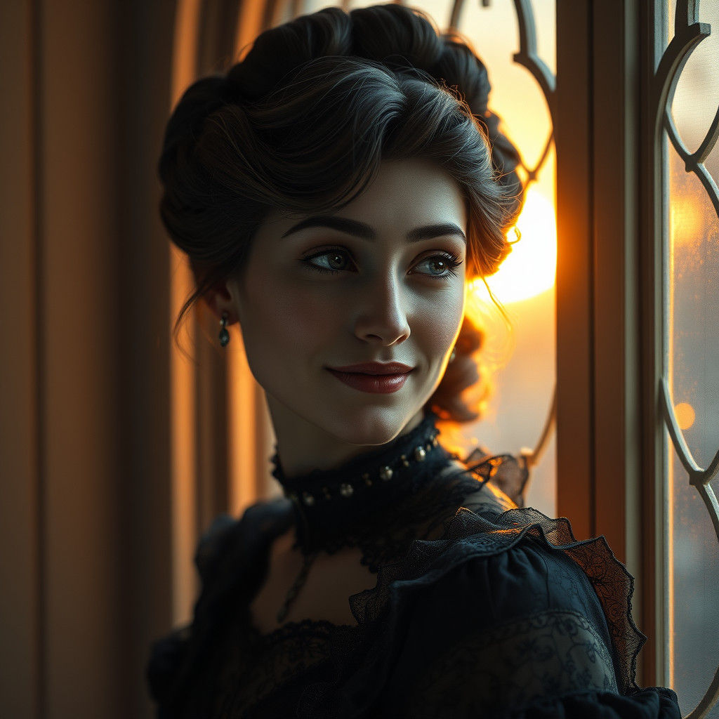 1865 : Bow-window girl - Ethereal Victorian Beauty Gazing Ou...