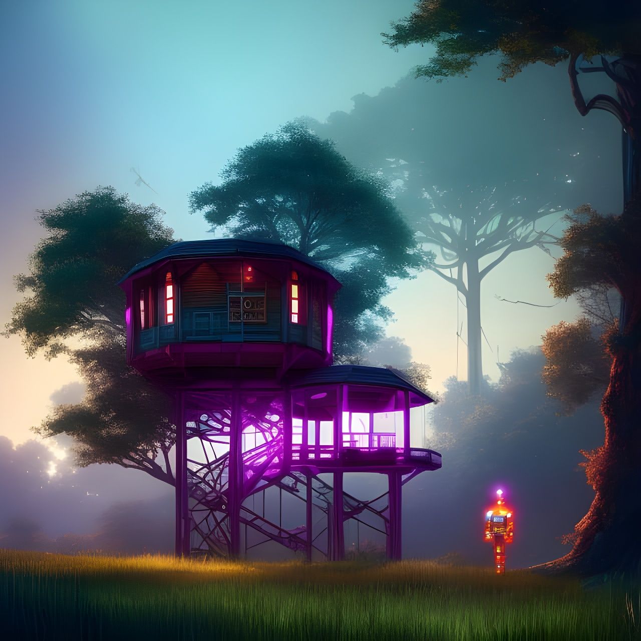 Robot shows you his Treehouse - AI Generated Artwork - NightCafe Creator