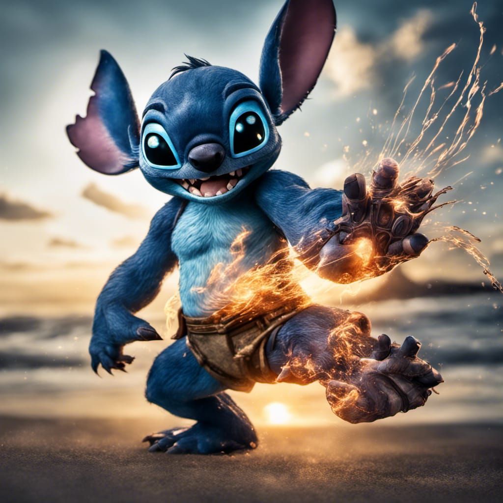 Stitch firing a kamehameha wave - AI Generated Artwork - NightCafe Creator