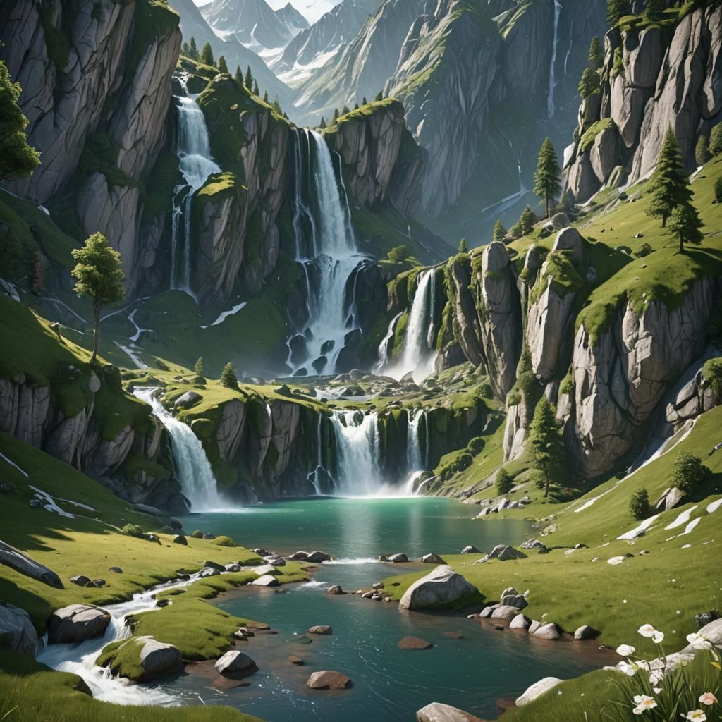 Waterfall - AI Generated Artwork - NightCafe Creator