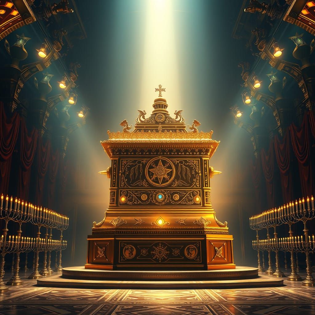 Gilded Ark of the Covenant in the Holy of Holies, ... - AI Art