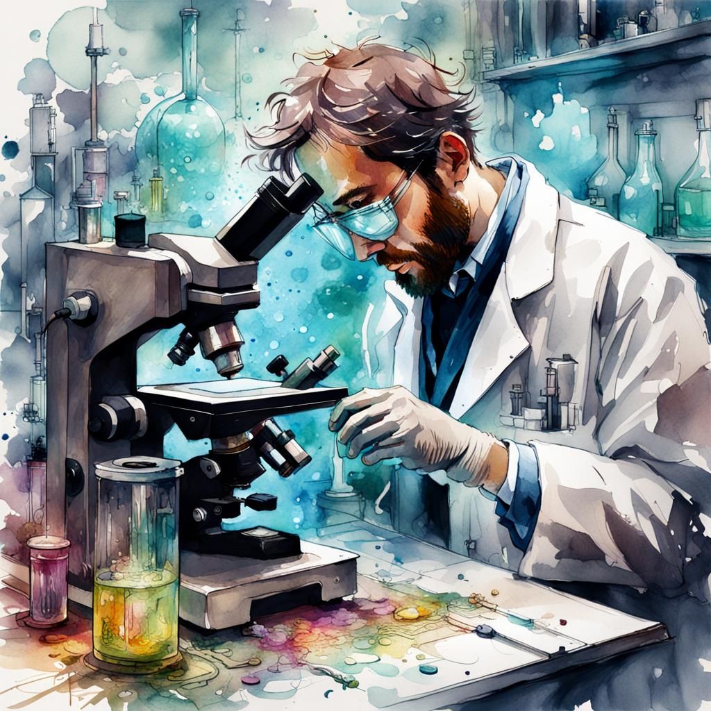 A scientist working with a microscope - AI Generated Artwork ...