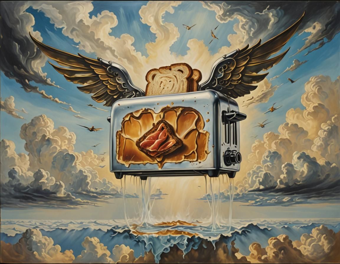 Metal Toaster with wings flying through clouds. - AI Generated Artwork ...