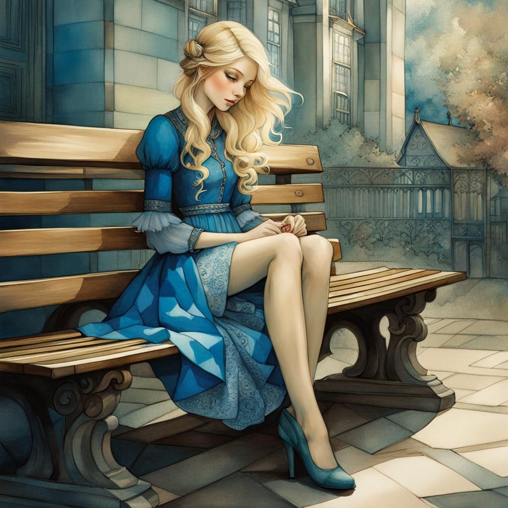 Girl sitting on a bench - AI Generated Artwork - NightCafe Creator