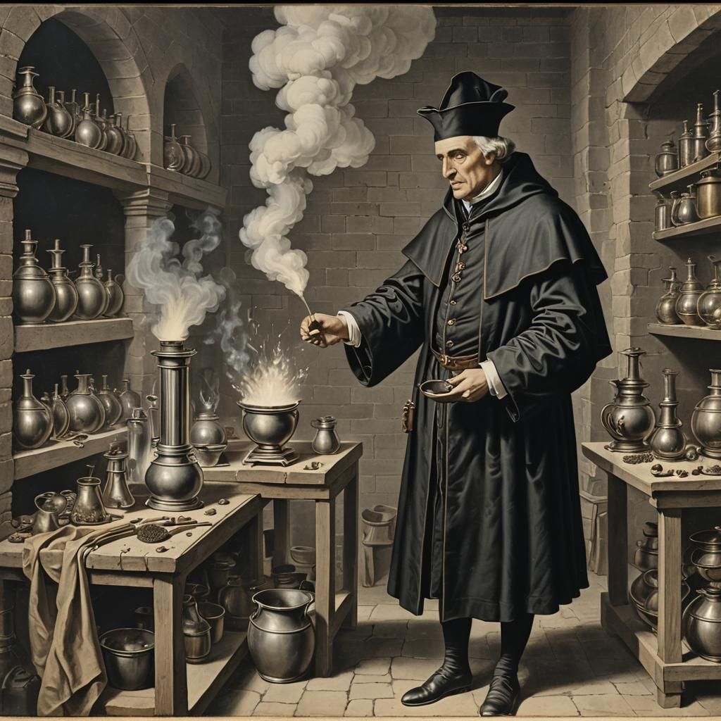 Roger Bacon showing the alchemical process for making gunpowder - AI ...
