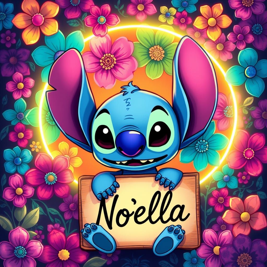 Stitch with color neon flowers🌺 - Stitch Among Whimsical Ne...