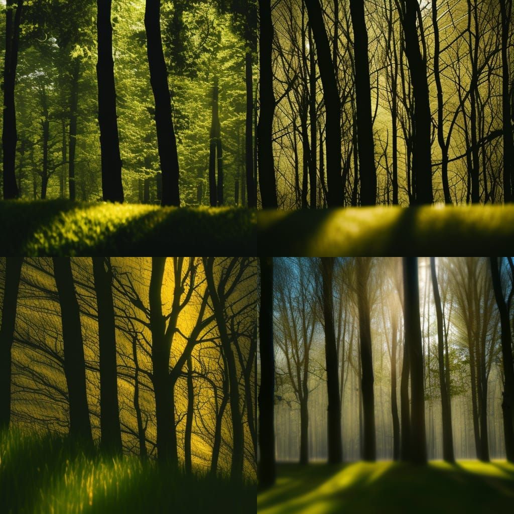 dappled light on wall of trees, soft bokeh effect, close up - AI ...