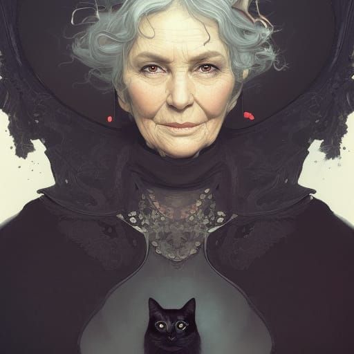 Beautiful Crone and Her Familiar - AI Generated Artwork - NightCafe Creator