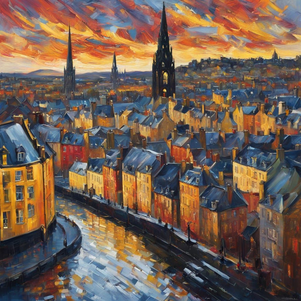 Edinburg, Scotland - Edinburgh Cityscape in Vibrant Neo-Expr...