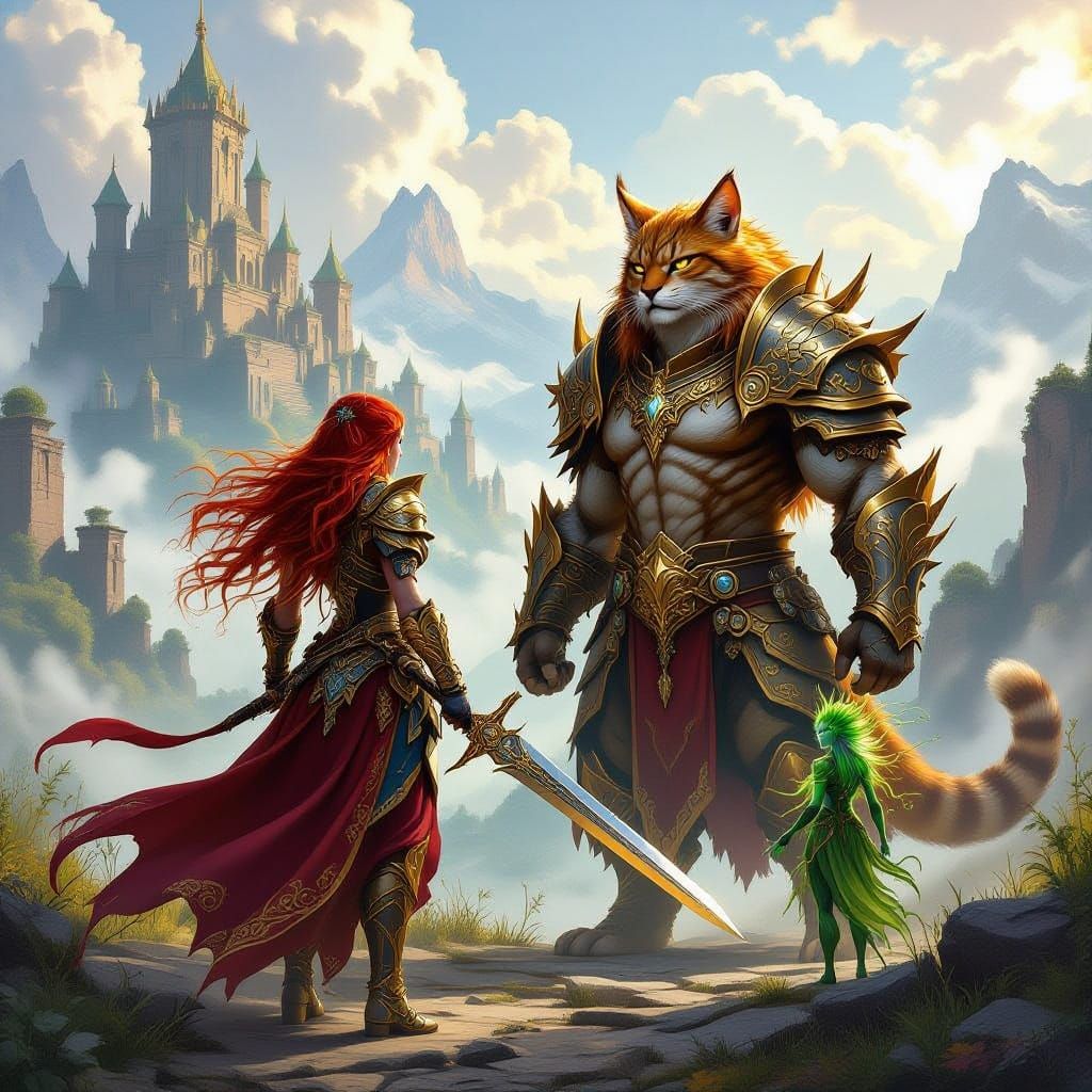 Epic Fantasy Adventuring Party in Golden Light - AI Art