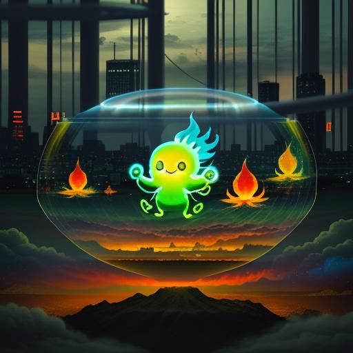 alien with floating flames its spliced bioluminescent - AI Generated ...