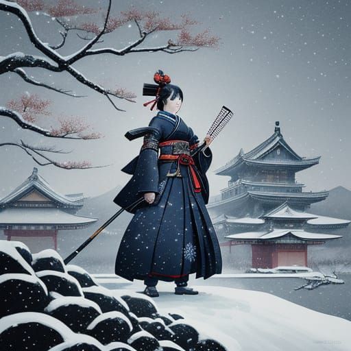 Serene Ninja Guardian in Traditional Japanese Cast... - AI Art