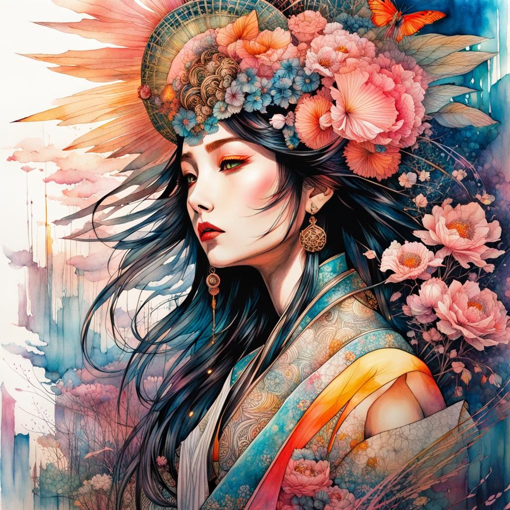 Stylized Watercolour ink art - AI Generated Artwork - NightCafe Creator