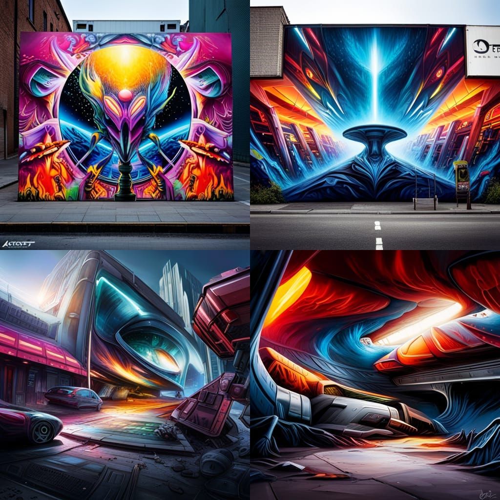 Alien Graffiti Spaceships - AI Generated Artwork - NightCafe Creator