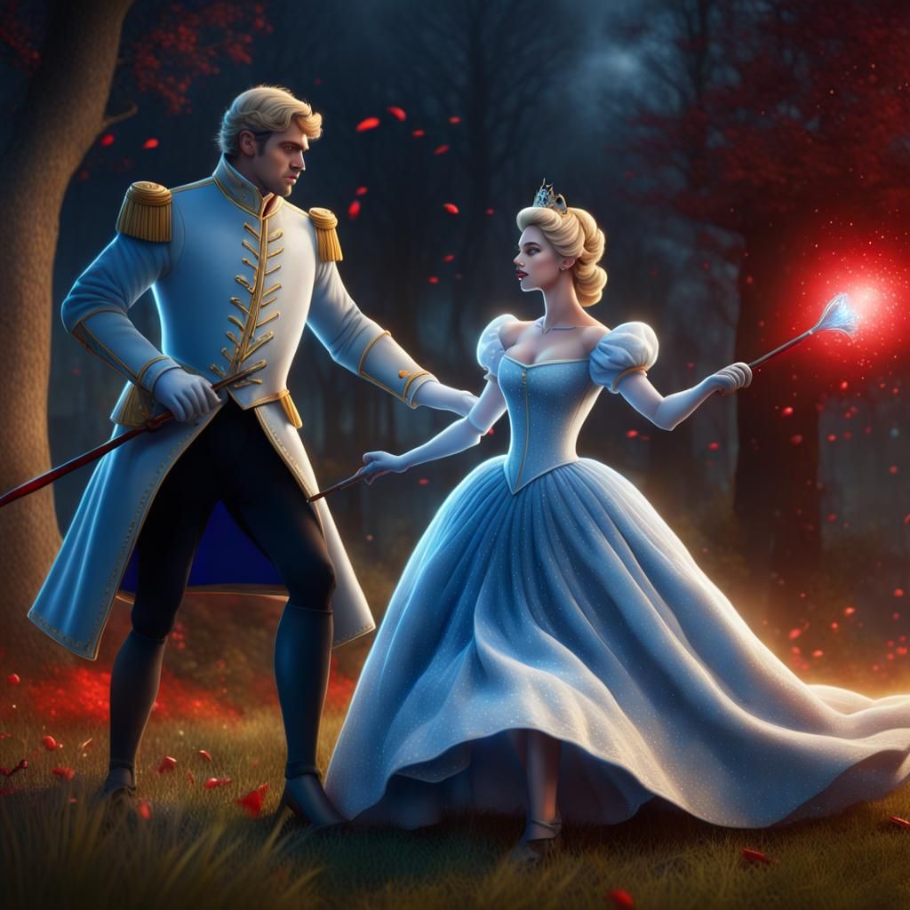 Fairytale princess Cinderella hitting prince Charming with a club ...