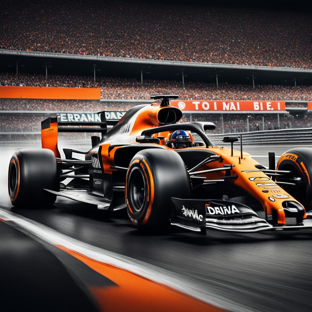 A Formula One car with a unique and distinctive design in black and ...