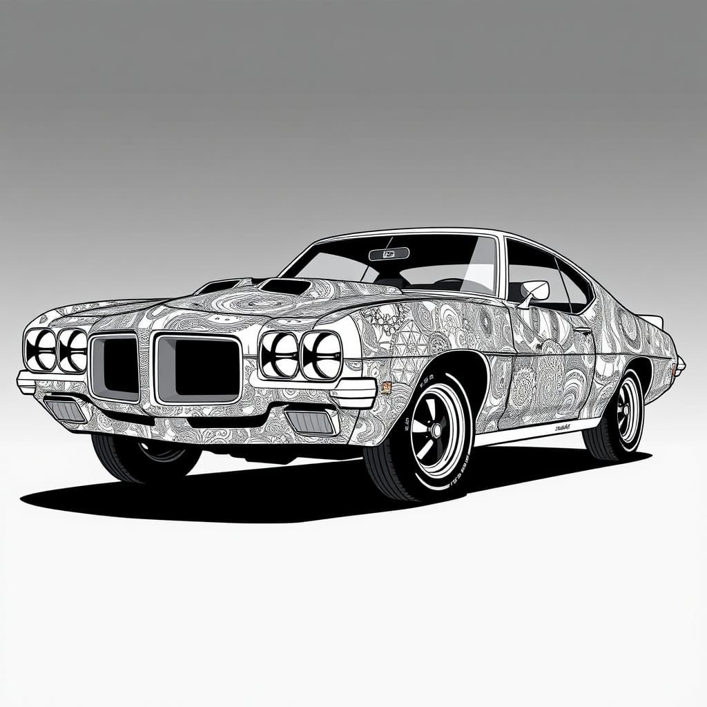 Muscle Car Zentangle Masterpiece in Futuristic Sty... - AI Art