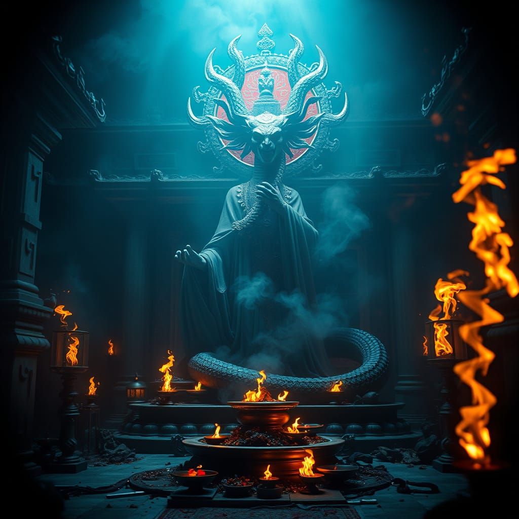 Ethereal Snake Deity in Ancient Temple - AI Art