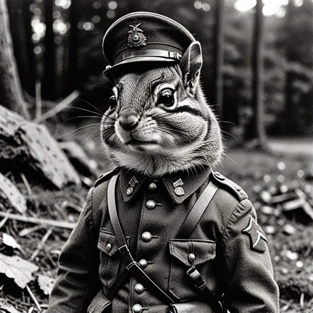 Corporal Potsy - Chipmunk in WWI Soldier Attire, Vintage Bla...