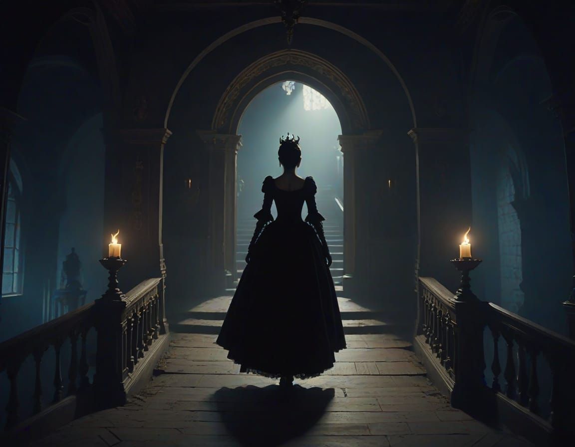 Ethereal Queen Ascends to Dark Reflections - AI Art