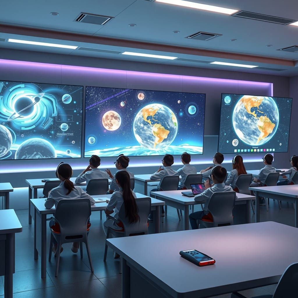 Futuristic Classroom of 2025 in Cyberpunk Style - AI Art