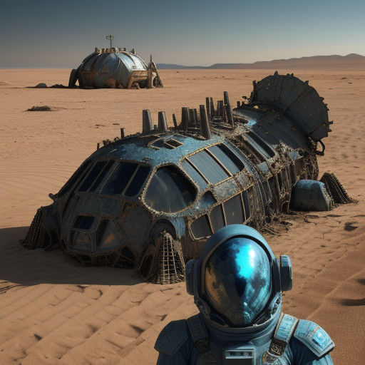 Settlers Crash-Land on a Desert Planet Amidst Wrec... - AI Art