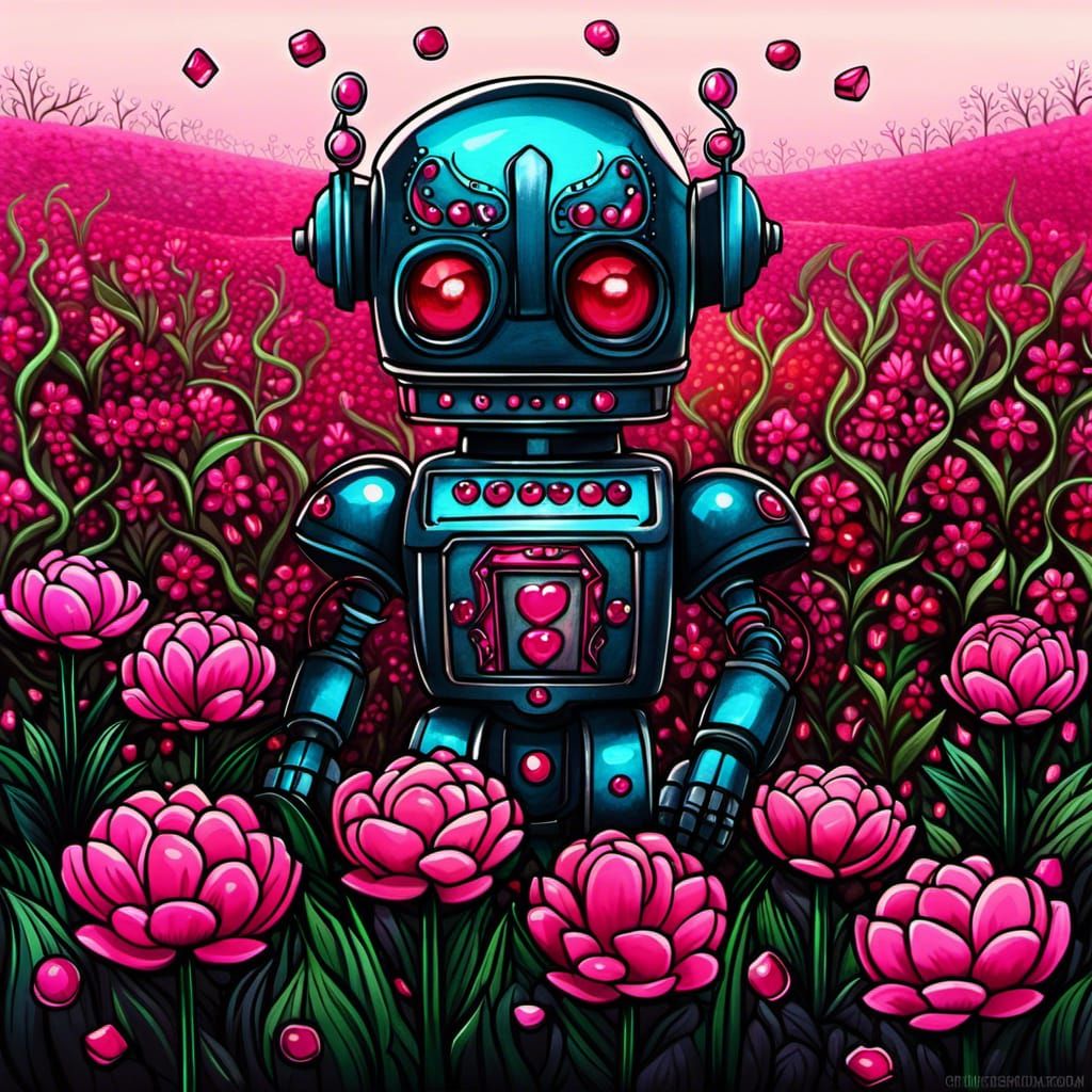 Love Bot in a flower field - AI Generated Artwork - NightCafe Creator