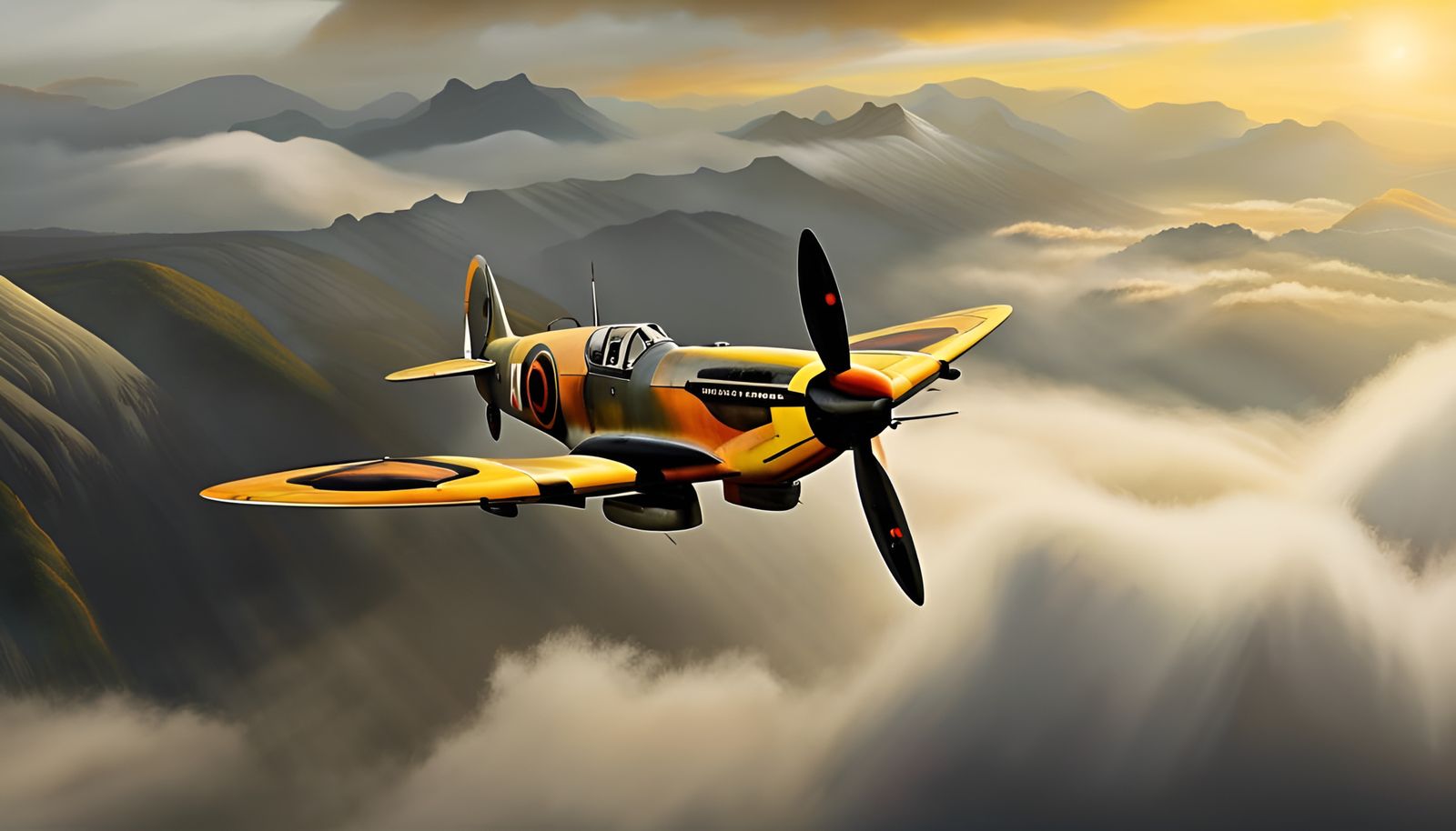SpitFire Over Mountain Range 💛 - AI Generated Artwork - NightCafe Creator