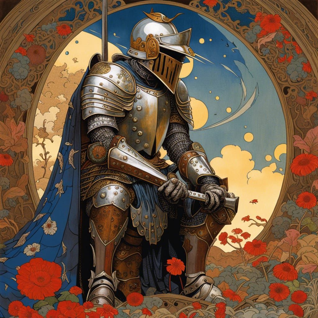 Knight in damaged armor after being defeated, highly detailed digital ...