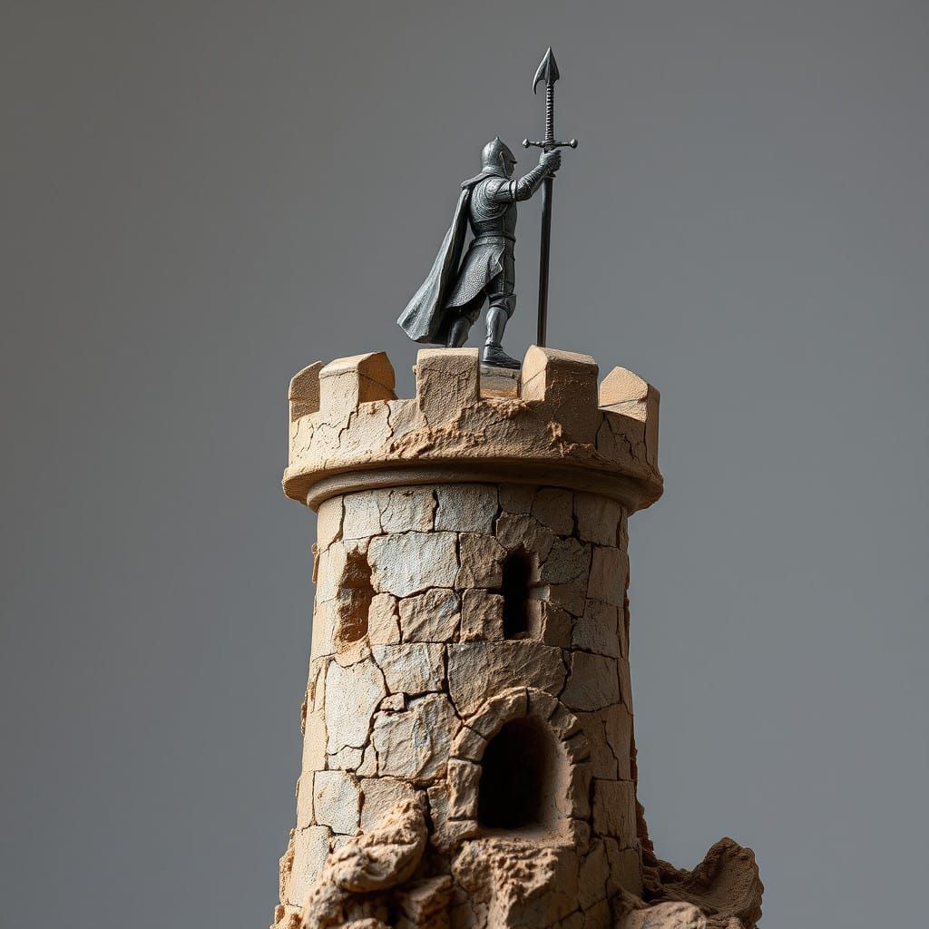 Medieval Castle Turret Art Piece in Dried Clay - AI Art
