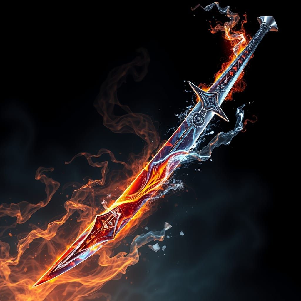 Ethereal Sword with Dancing Fire and Ice - AI Art
