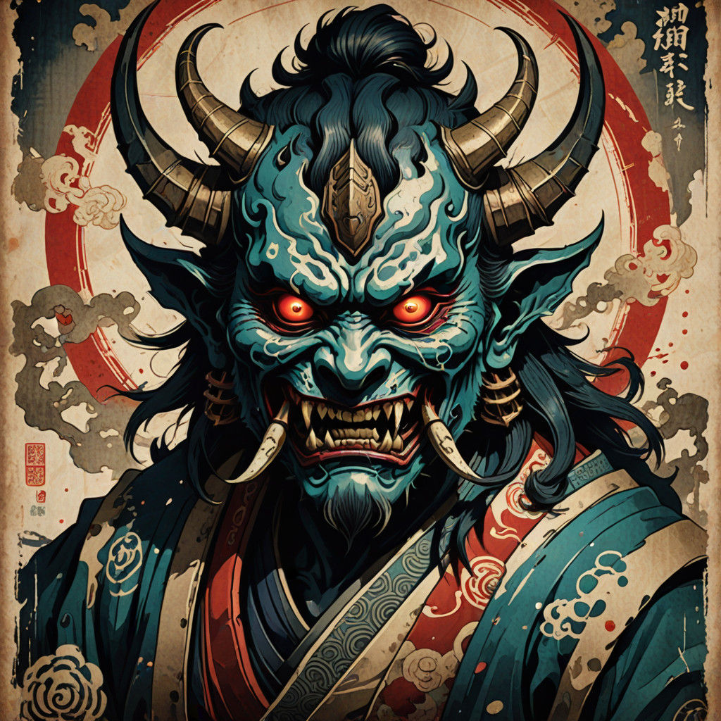 Traditional Japanese Demon Temple in Creepy, Vibra... - AI Art