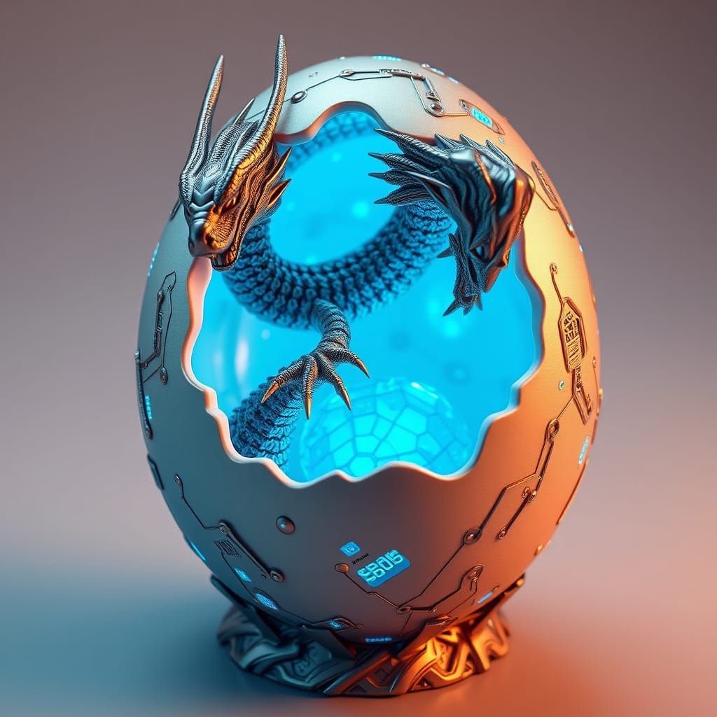Cyberpunk Egg Sculptures with Bioluminescent Embel... - AI Art
