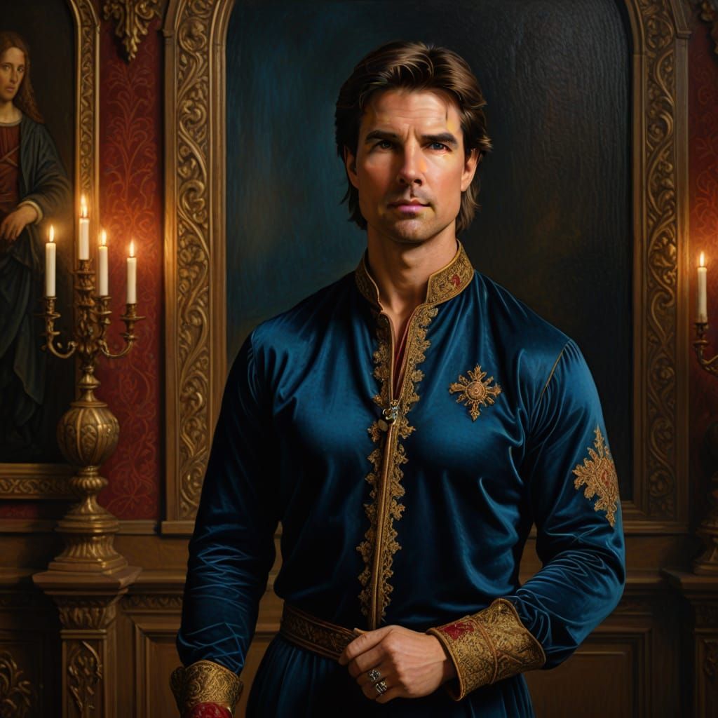 Renaissance Nobleman in Velvet Doublet with Gold E... - AI Art