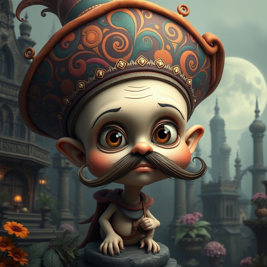 Whimsical Fantasy Infant with Vibrant Hat and Myst... - AI Art