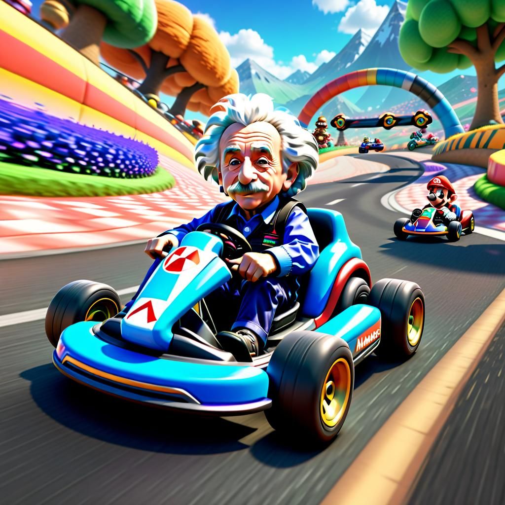 Albert Einstein In Mario Kart - AI Generated Artwork - NightCafe Creator
