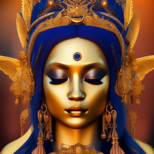 Goddess with golden skin with blue adornments, xf iq4, f/1.4, iso 200 ...