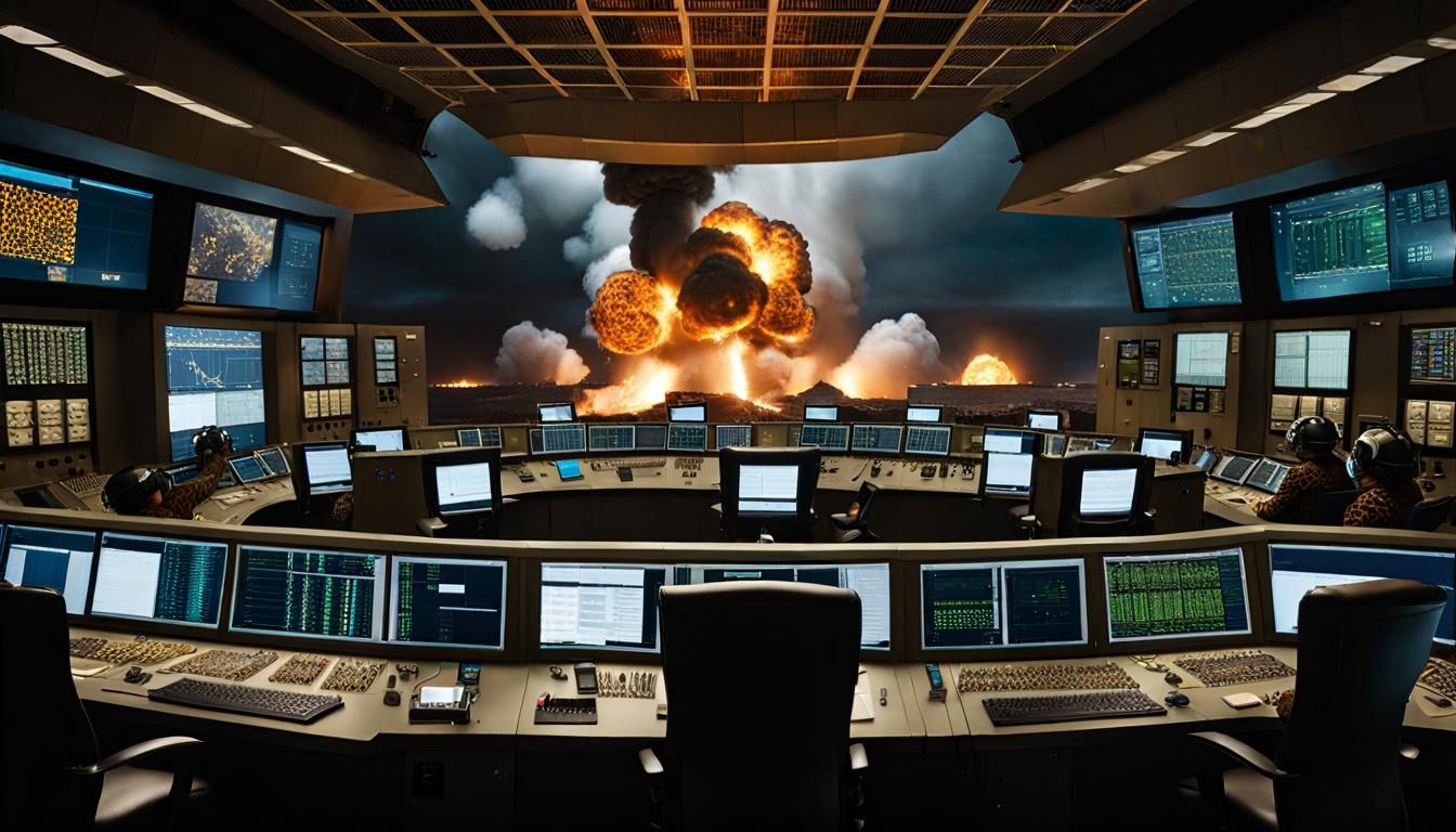 Nuclear power plant control room at the moment of the explosion, wide ...