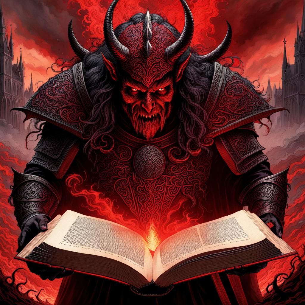 demon book page in hell, red mist, celtic patterns, necronomicon ...