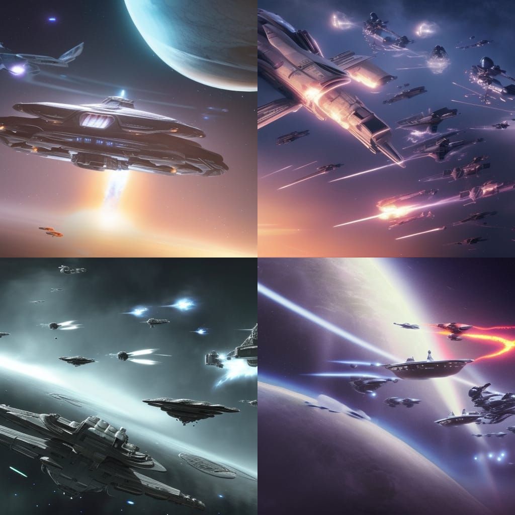 A starship fighting an alien armada - AI Generated Artwork - NightCafe ...