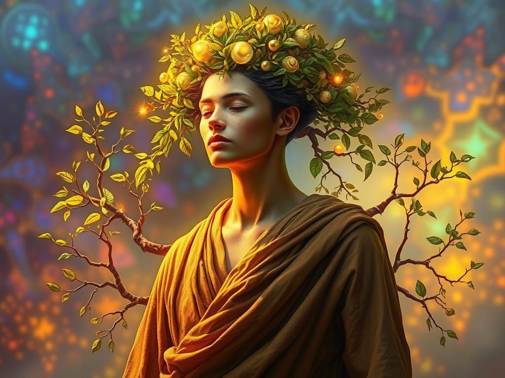 A symbolic representation of the cycle of life, a figure transitioning ...