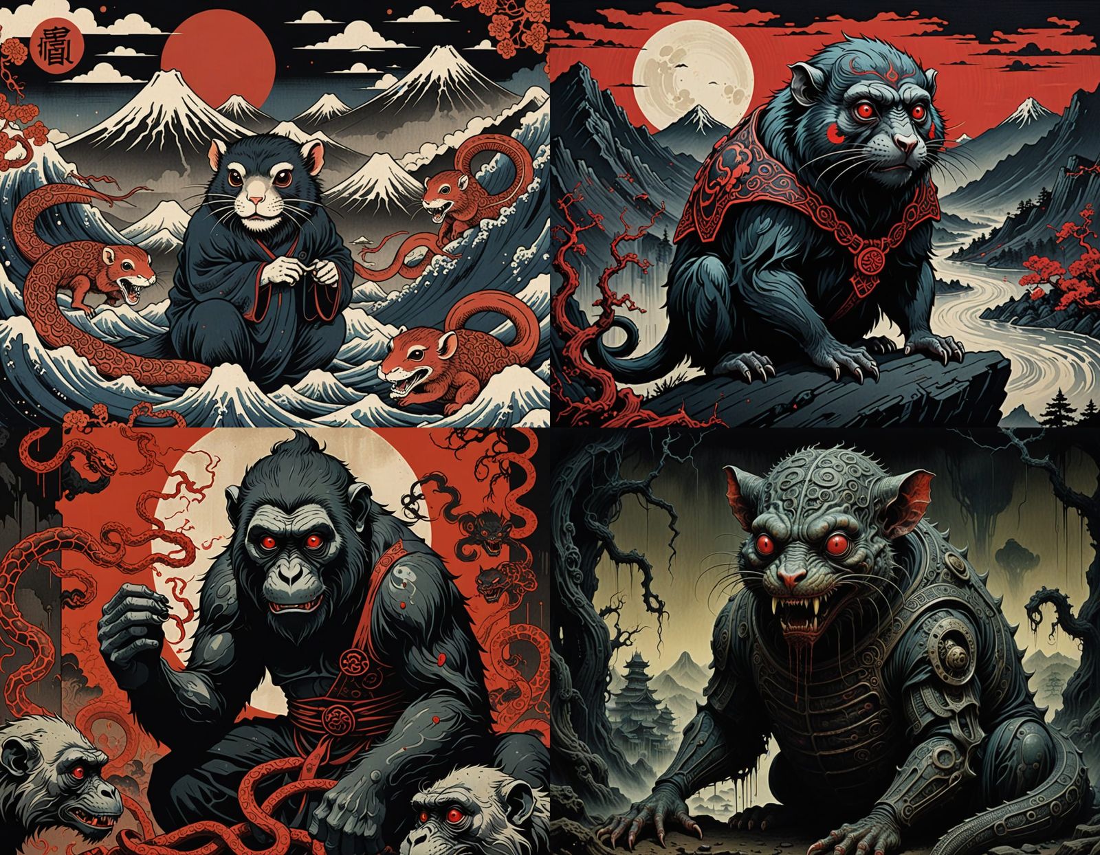 Surreal Ukiyo-e Inspired Monstrous Homunculus with... - AI Art