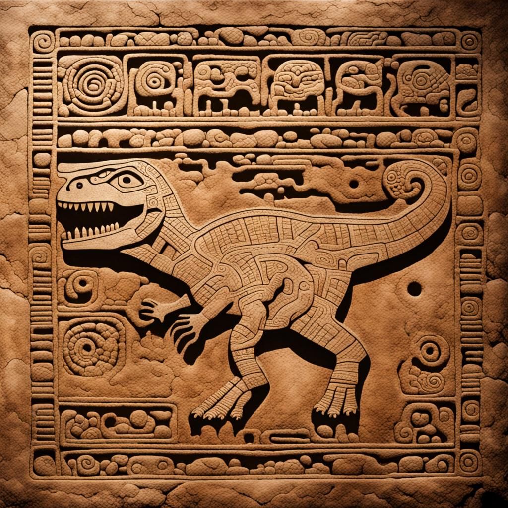 mayan engraving of a dinosaur #2 - AI Generated Artwork - NightCafe Creator