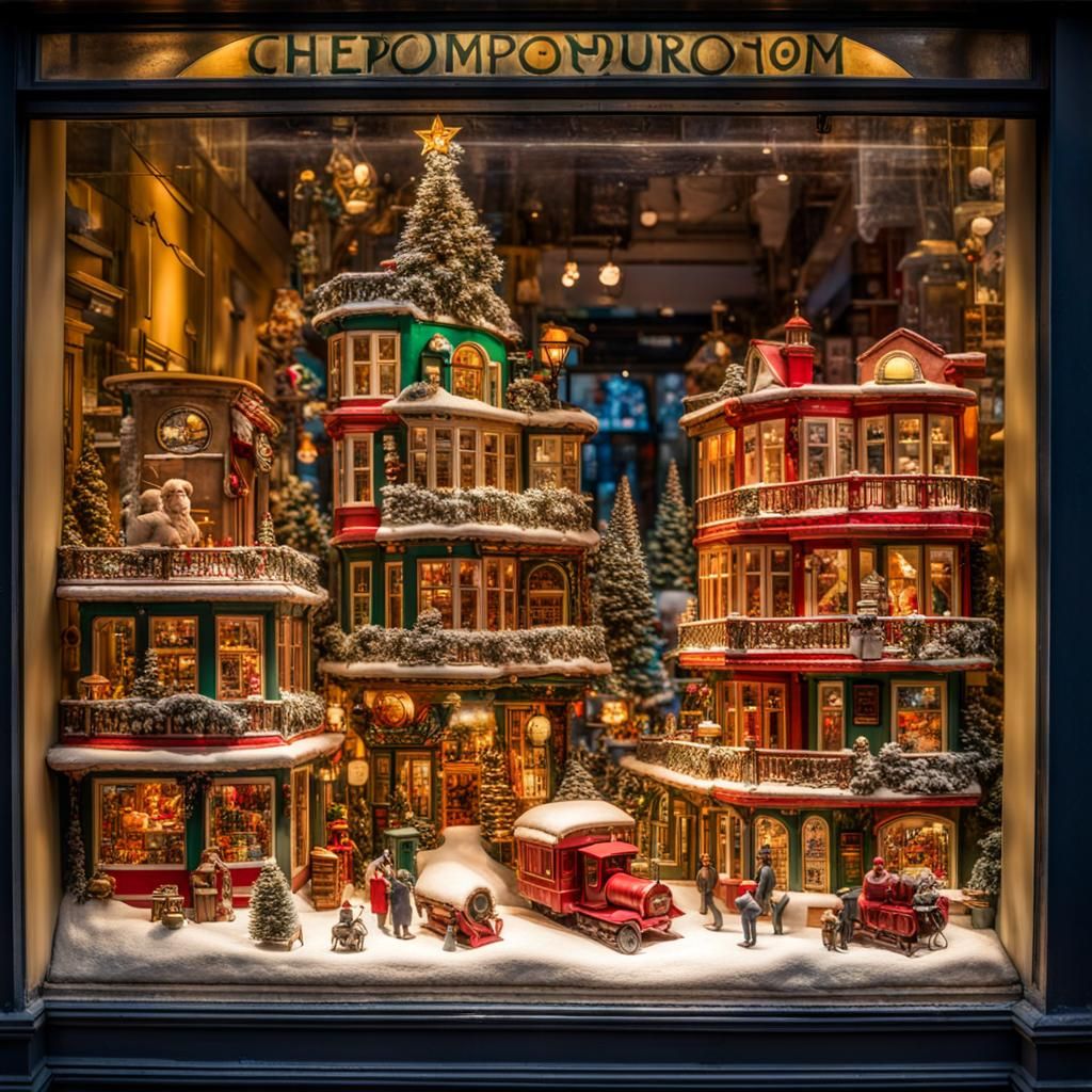 New York City Christmas toy store window display, toys, stuffed animals ...