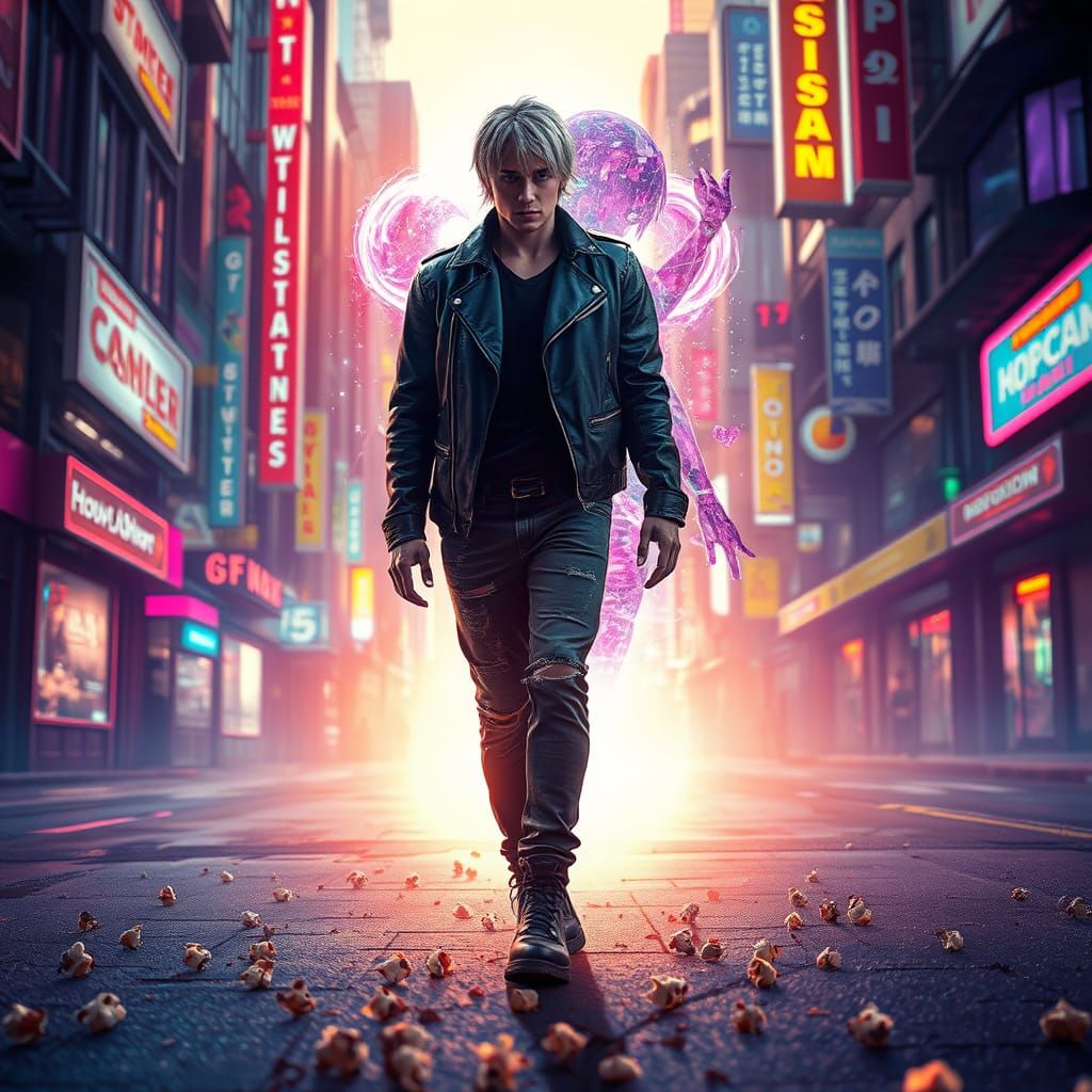 Cyberpunk God with Androgynous Protagonist in Neon... - AI Art